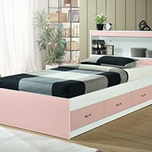 Hodedah Twin-Size Captain Bed with 3-Drawers and Headboard in Pink