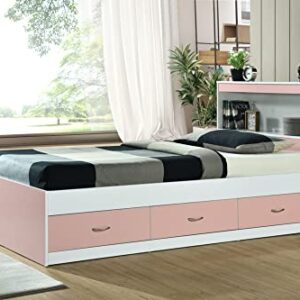 Hodedah Twin-Size Captain Bed with 3-Drawers and Headboard in Pink