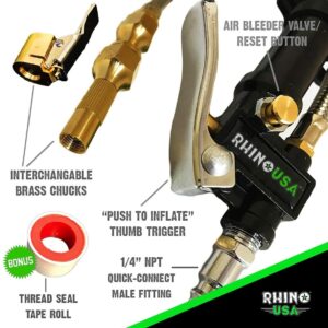 Rhino USA Tire Inflator with Pressure Gauge (0-100 PSI) - ANSI B40.1 Accurate, Large 2" Easy Read Glow Dial, Premium Braided Hose, Solid Brass Hardware, Best for Any Car, Truck, Motorcycle, RV…