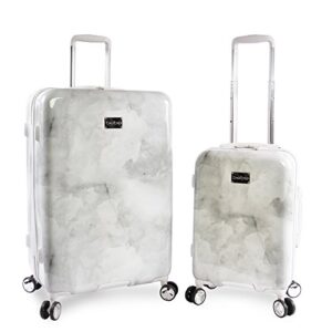 bebe women's lilah 2 piece set suitcase with spinner wheels, silver marble, one size