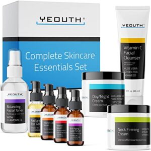 hyaluronic acid,vitamin c face serum, anti aging serum, cleanser, toner, eye gel, neck & face cream, skincare kits for women & men, skin care kit 8-piece skin care set by yeouth