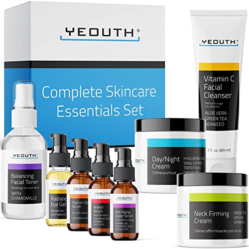 Hyaluronic Acid,Vitamin C Face Serum, Anti Aging Serum, Cleanser, Toner, Eye Gel, Neck & Face Cream, Skincare Kits for Women & Men, Skin Care Kit 8-Piece Skin Care Set by YEOUTH