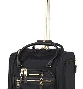 Steve Madden Designer 15 Inch Carry on Suitcase- Small Weekender Overnight Business Travel Luggage- Lightweight 2- Rolling Spinner Wheels Under Seat Bag for Women (Peek-A-Boo Black)