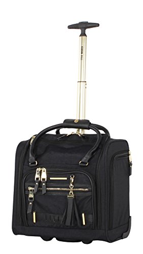 Steve Madden Designer 15 Inch Carry on Suitcase- Small Weekender Overnight Business Travel Luggage- Lightweight 2- Rolling Spinner Wheels Under Seat Bag for Women (Peek-A-Boo Black)