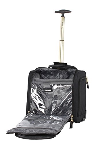 Steve Madden Designer 15 Inch Carry on Suitcase- Small Weekender Overnight Business Travel Luggage- Lightweight 2- Rolling Spinner Wheels Under Seat Bag for Women (Peek-A-Boo Black)