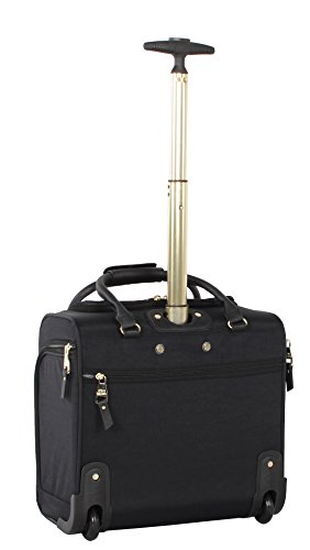 Steve Madden Designer 15 Inch Carry on Suitcase- Small Weekender Overnight Business Travel Luggage- Lightweight 2- Rolling Spinner Wheels Under Seat Bag for Women (Peek-A-Boo Black)