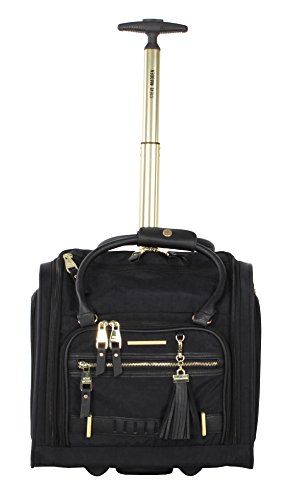 Steve Madden Designer 15 Inch Carry on Suitcase- Small Weekender Overnight Business Travel Luggage- Lightweight 2- Rolling Spinner Wheels Under Seat Bag for Women (Peek-A-Boo Black)