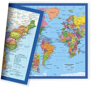 classic united states usa and world desk map, 2-sided print, 2-sided sealed lamination, small poster size 11.5 x 17.5 inches (1 desk map)