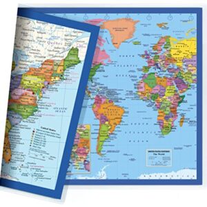 Classic United States USA and World Desk Map, 2-Sided Print, 2-Sided Sealed Lamination, Small Poster Size 11.5 x 17.5 inches (1 Desk Map)