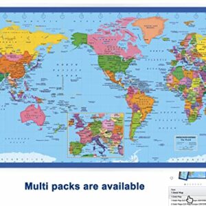 Classic United States USA and World Desk Map, 2-Sided Print, 2-Sided Sealed Lamination, Small Poster Size 11.5 x 17.5 inches (1 Desk Map)