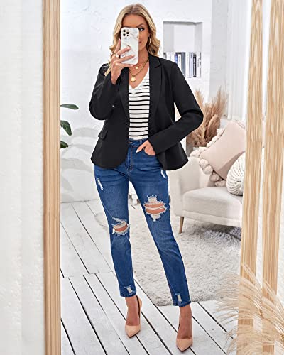 LookbookStore Jackets Casual Blazers for Women Fashion 2023 Black Jacket Suit Notched Lapel Work Office Jacket Suit 2023 Office Clothes Size Medium Women Blazer Size 8 Size 10