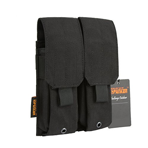 EXCELLENT ELITE SPANKER Tactical Molle Single/Double/Triple Mag Pouch for M4 M14 M16 AR15 AR10 G36 Magazine Holds 2 Mags (B Double-Black)