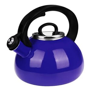 whistling tea kettle, aidea 2.3 quart enamel-on-steel tea kettle stovetop, enameled interior tea pot stovetop for anti-rust, audible whistling hot water kettle for kitchen (cobalt blue)