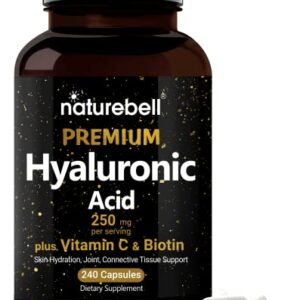 NatureBell Hyaluronic Acid Supplements 250mg | 240 Capsules, with Biotin 5000mcg & Vitamin C 25mg, 3 in 1 Support - Skin Hydration, Joint Lubrication, Hair and Eye Health