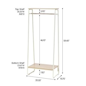 IRIS USA Metal Garment Rack with 2 Wood Shelves, White and Light Brown