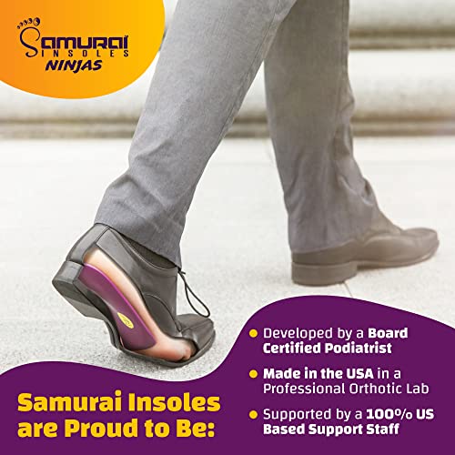 Samurai Insoles Ninjas Plantar Fasciitis Relief Arch Support Shoe Insoles, Women 12 to 12.5, Men 10 to 10.5, Purple