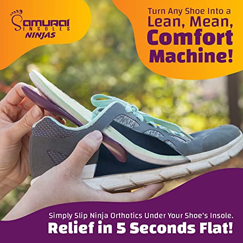 Samurai Insoles Ninjas Plantar Fasciitis Relief Arch Support Shoe Insoles, Women 12 to 12.5, Men 10 to 10.5, Purple