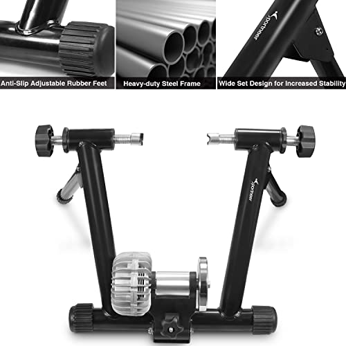 Sportneer Fluid Indoor Bike Trainer Stand - Indoor Riding Cycling Exercise Stationary Bicycle Stands Trainers with Noise Reduction Wheel for Road Bike Black 21.3 x 7.9 x 25.2"