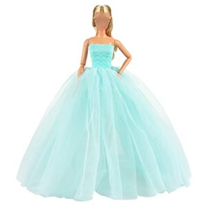 BARWA Light Blue Wedding Dress with Veil Evening Party Princess Light Blue Gown Dress for 11.5 inch Girl Doll