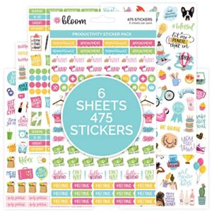 bloom daily planners productivity stickers - variety sticker pack - six sticker sheets per pack!