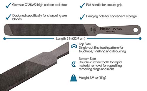 1844 Helko Werk Germany Dual Sided Axe Sharpening File - Axe Sharpener Metal File single-cut and cross-cut hand file (Compact File #22101)