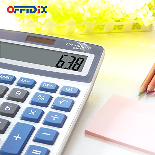 OFFIDIX Basic Office Calculators,Solar and Battery Dual Power Electronic Calculator Portable Large LCD Display Calculator Big Numbers Desktop Calculator (Big Size)