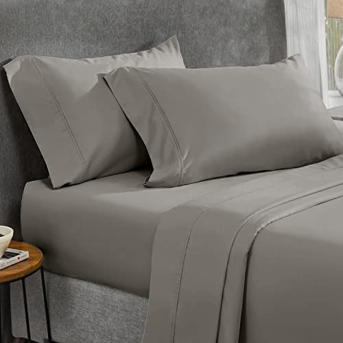 Pieridae King Size Sheets Set - 4 Piece, Grey King Sheets, Ultra Soft Breathable Linen Bed Sheets for King Size Bed, Double Brushed King Bed Sheets, Hotel Luxury King Size Sheets Deep Pocket Set, Grey