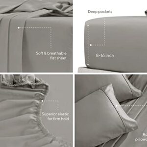 Pieridae King Size Sheets Set - 4 Piece, Grey King Sheets, Ultra Soft Breathable Linen Bed Sheets for King Size Bed, Double Brushed King Bed Sheets, Hotel Luxury King Size Sheets Deep Pocket Set, Grey