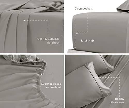 Pieridae King Size Sheets Set - 4 Piece, Grey King Sheets, Ultra Soft Breathable Linen Bed Sheets for King Size Bed, Double Brushed King Bed Sheets, Hotel Luxury King Size Sheets Deep Pocket Set, Grey