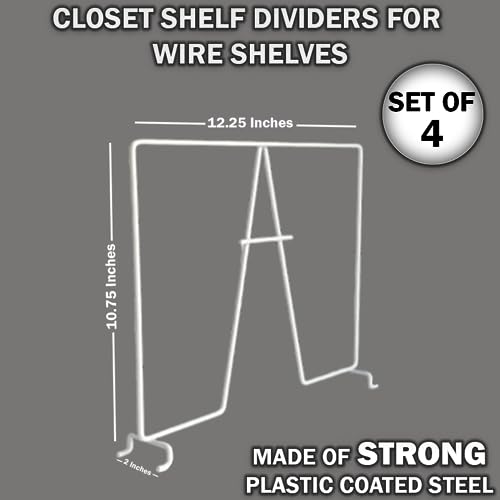 Evelots Wire Shelf Dividers-4 Pack-Closet Storage & Organization for Office/Pantry/Garage-Shelf Separator-Easy Clip-No Tool-Plastic Coated Steel