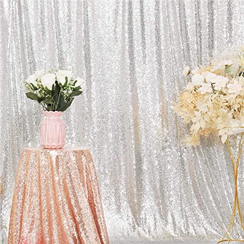 Poise3EHome 5FT x 7FT Silver Sequin Photography Backdrop Curtain for Party Decoration, Silver