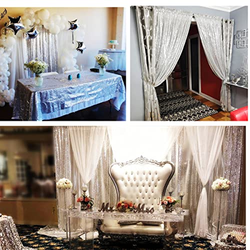 Poise3EHome 5FT x 7FT Silver Sequin Photography Backdrop Curtain for Party Decoration, Silver