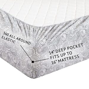 Comfort Spaces 100% Cotton Sheet Set Breathable, Lightweight, Soft with 14" Elastic Pocket Fits up to 16" Mattress, All Season Cozy Bedding, Matching Pillow Case, Cal King Paisley Multi 4 Piece