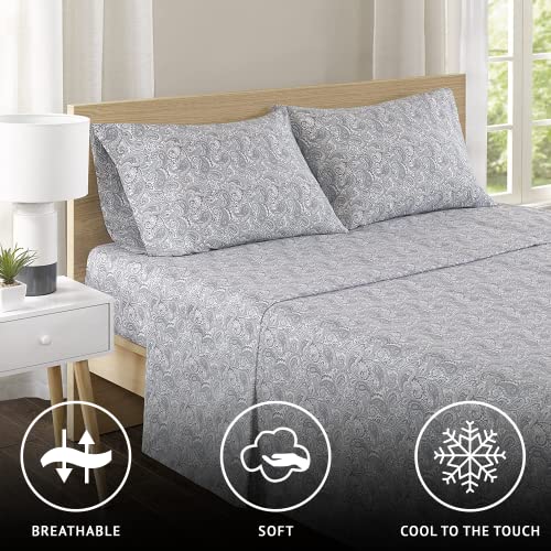 Comfort Spaces 100% Cotton Sheet Set Breathable, Lightweight, Soft with 14" Elastic Pocket Fits up to 16" Mattress, All Season Cozy Bedding, Matching Pillow Case, Cal King Paisley Multi 4 Piece