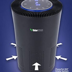 OdorStop OSAP5 HEPA Air Purifier for areas up to 1000 Sq Ft with H13 True HEPA Filter, Active Carbon, 5-Speed, Auto Mode, Sleep Mode, Child Lock, and Timer - Black