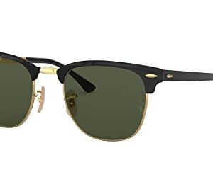 Ray-Ban RB3716 Clubmaster Metal Square Sunglasses, Black On Gold/G-15 Green, 51 mm