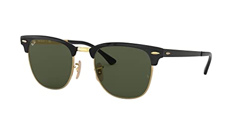 Ray-Ban RB3716 Clubmaster Metal Square Sunglasses, Black On Gold/G-15 Green, 51 mm