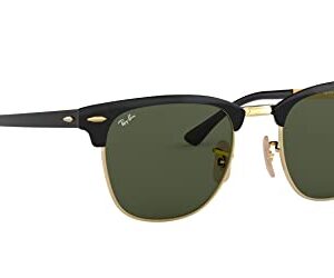 Ray-Ban RB3716 Clubmaster Metal Square Sunglasses, Black On Gold/G-15 Green, 51 mm