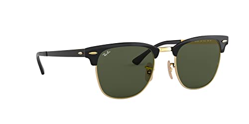 Ray-Ban RB3716 Clubmaster Metal Square Sunglasses, Black On Gold/G-15 Green, 51 mm