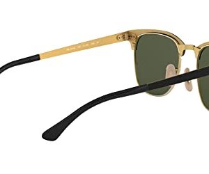 Ray-Ban RB3716 Clubmaster Metal Square Sunglasses, Black On Gold/G-15 Green, 51 mm