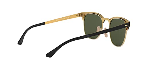 Ray-Ban RB3716 Clubmaster Metal Square Sunglasses, Black On Gold/G-15 Green, 51 mm