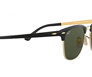 Ray-Ban RB3716 Clubmaster Metal Square Sunglasses, Black On Gold/G-15 Green, 51 mm