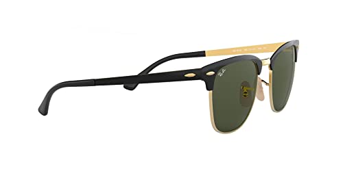 Ray-Ban RB3716 Clubmaster Metal Square Sunglasses, Black On Gold/G-15 Green, 51 mm