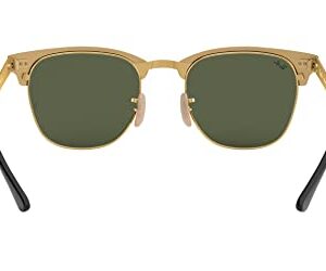 Ray-Ban RB3716 Clubmaster Metal Square Sunglasses, Black On Gold/G-15 Green, 51 mm