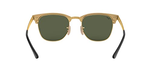 Ray-Ban RB3716 Clubmaster Metal Square Sunglasses, Black On Gold/G-15 Green, 51 mm