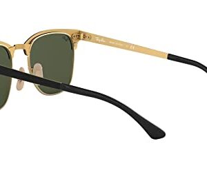 Ray-Ban RB3716 Clubmaster Metal Square Sunglasses, Black On Gold/G-15 Green, 51 mm