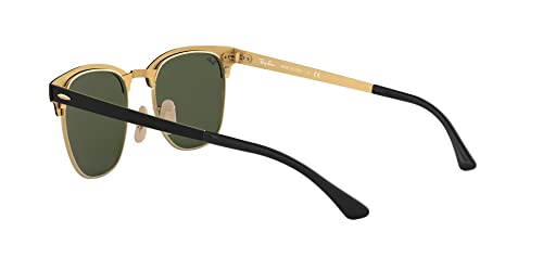 Ray-Ban RB3716 Clubmaster Metal Square Sunglasses, Black On Gold/G-15 Green, 51 mm