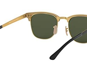 Ray-Ban RB3716 Clubmaster Metal Square Sunglasses, Black On Gold/G-15 Green, 51 mm