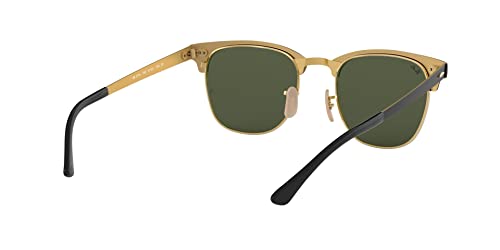 Ray-Ban RB3716 Clubmaster Metal Square Sunglasses, Black On Gold/G-15 Green, 51 mm