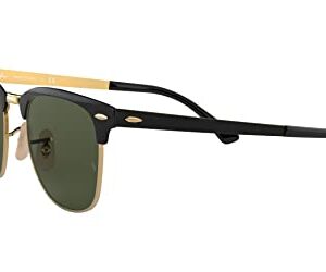 Ray-Ban RB3716 Clubmaster Metal Square Sunglasses, Black On Gold/G-15 Green, 51 mm